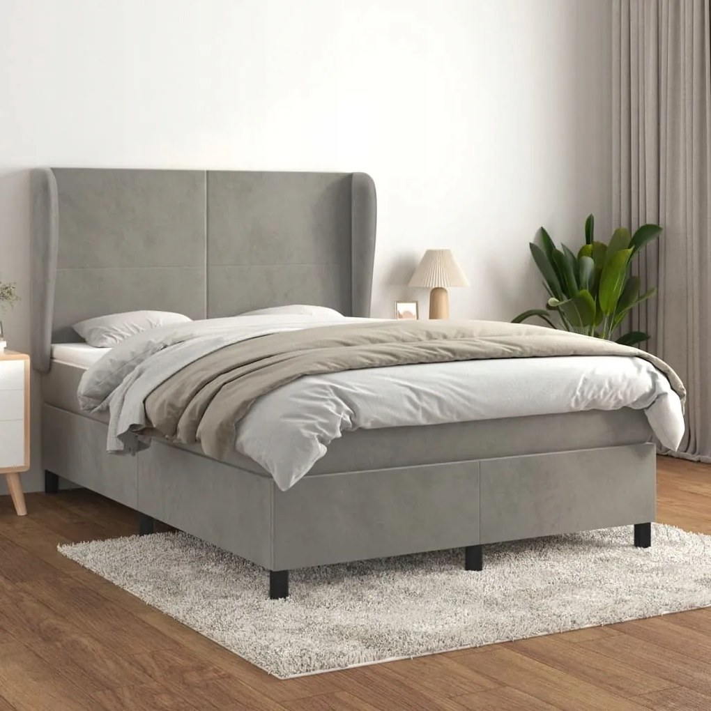 Box spring postel s matrací samet světle šedá
