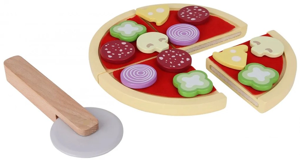 Dřevěná pizza pro děti na krájení Ecotoys barevná