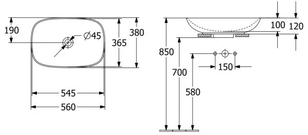 Villeroy & Boch 4A490001 - Umyvadlo na desku LOOP&FRIENDS 56x38 cm keramika/bílá