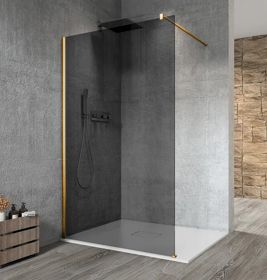Gelco VARIO GOLD MATT sprchová zástěna 140 x 200 cm jednodílná k instalaci ke stěně kouřové sklo zlatá GX1314-01