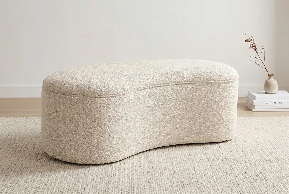 Taburet s úložným prostorem Duna béžové bouclé 120 cm