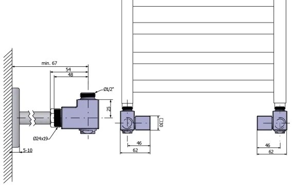 Sapho - Připojovací sada rohových ventilů CUBE COMBI 2 ks pravá/lesklý chrom