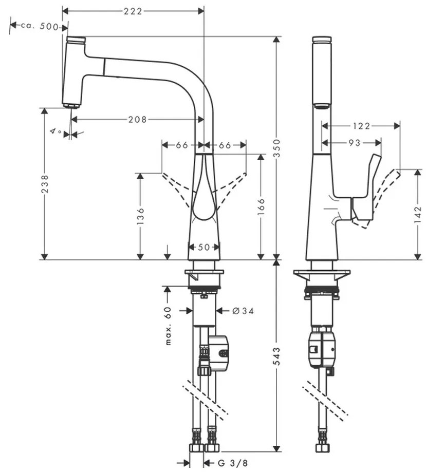 Hansgrohe Metris Select - Páková kuchyňská baterie 240 s odnímatelným výtokem, chrom 14857000