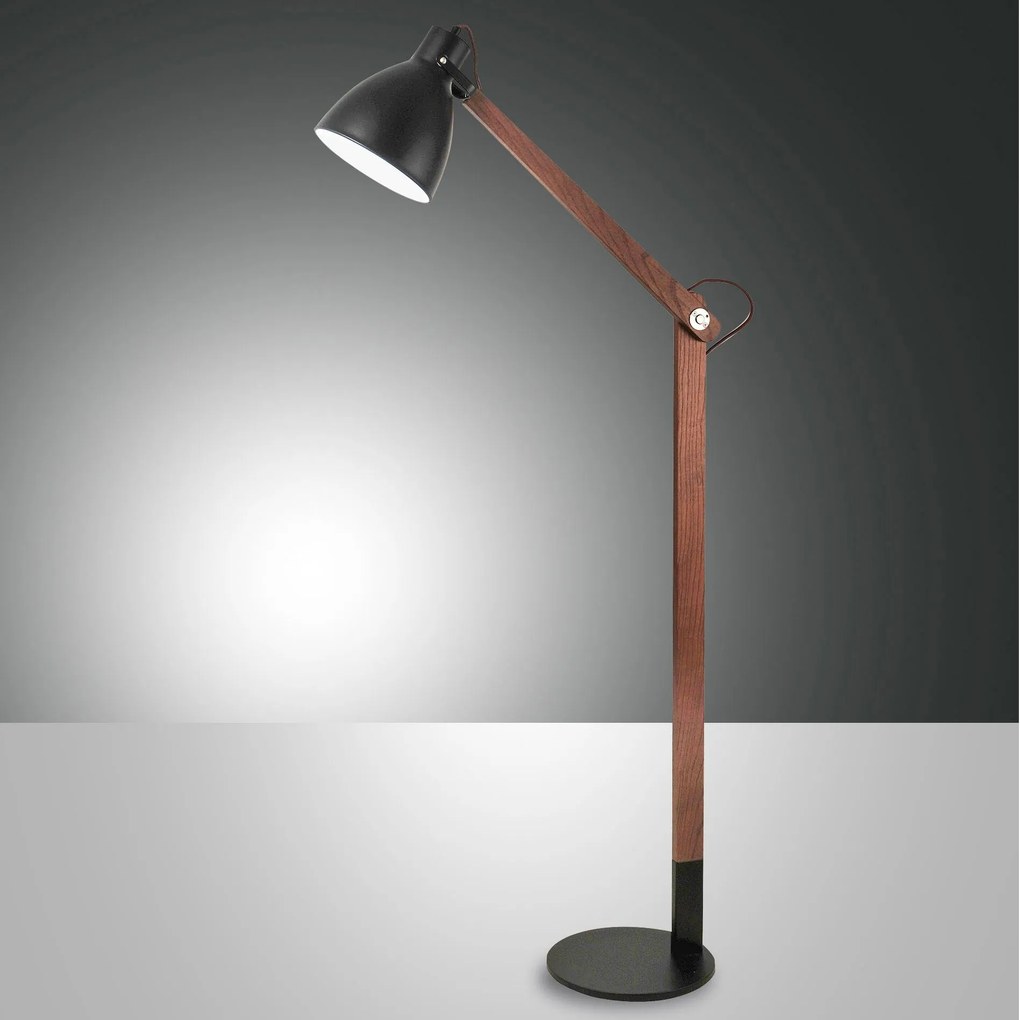 Fabas 3644-11-101 Sveva, čtecí lampa s vypínačem, černý kov/dřevo, 1x40W E27, 105+58cm