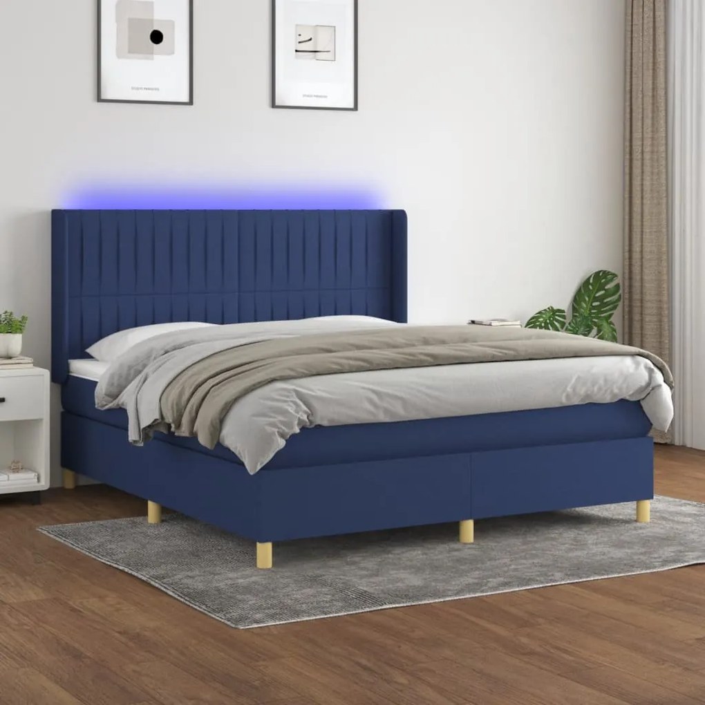 Box spring postel s matrací a LED modrá 180x200 cm textil 3139059