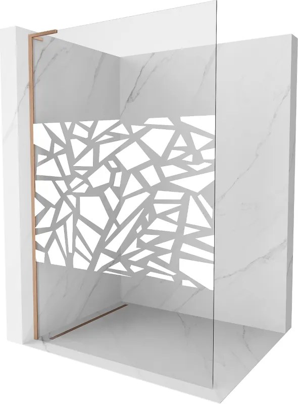 Mexen Kioto L, sprchová zástěna Walk-In 90 x 200 cm, 8mm čiré sklo bílý vzor, ​​měděný matný profil, 800-090-103-65-85
