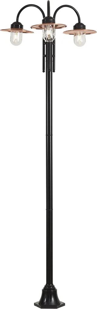 Moderní venkovní lampa černá s mědí 235 cm 3-světla IP44 - Kansas