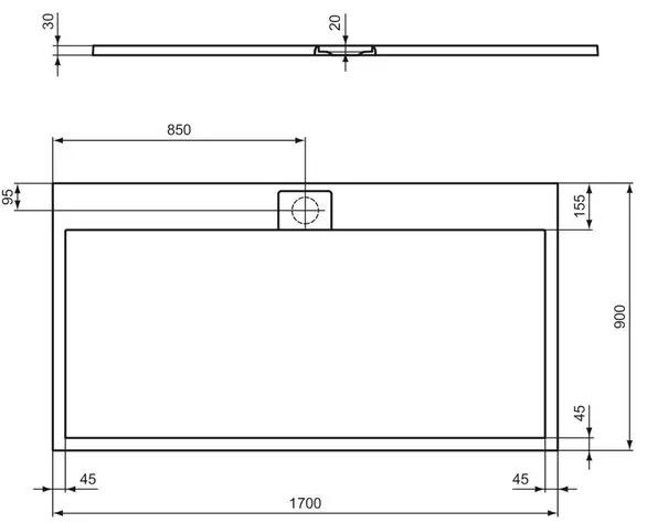Ideal Standard i.Life Sprchová vanička litá 170 x 90 cm, betonově šedá T5239FS