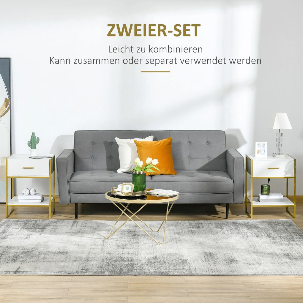 HOMCOM Sada 2 Moderních Nočních Stolků, 2 Noční Stolky do Ložnice a Obývacího Pokoj, s Šuplíkem a Otevřenou Policí, Moderní Design, MDF a Ocel, 45x40…