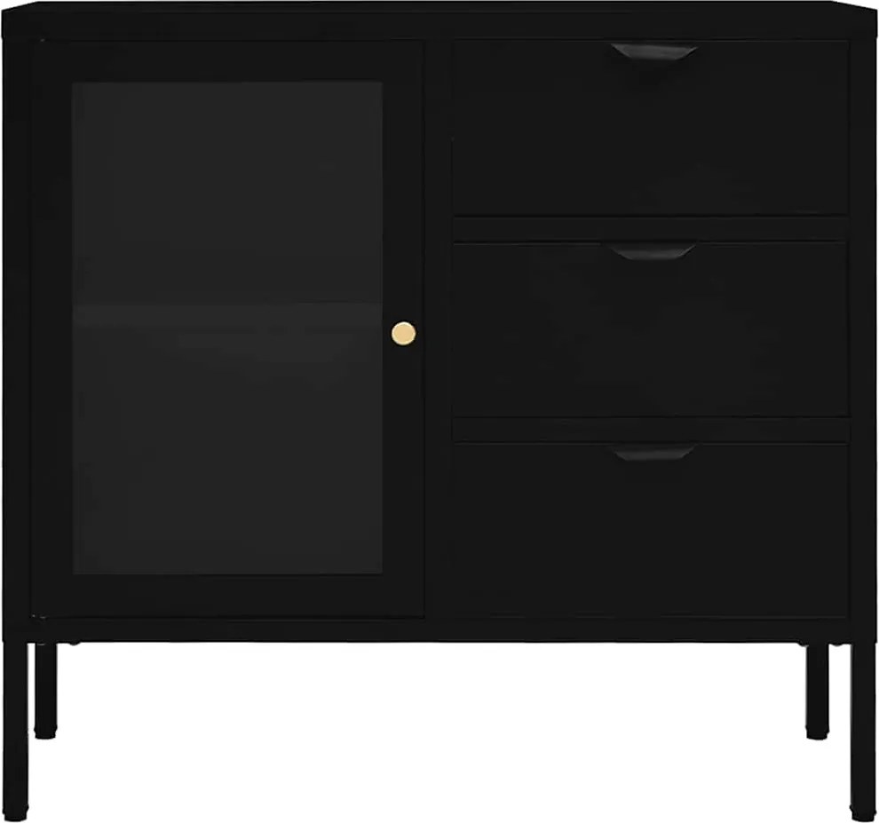 Příborník černý 75 x 35 x 70 cm ocel a tvrzené sklo 336073
