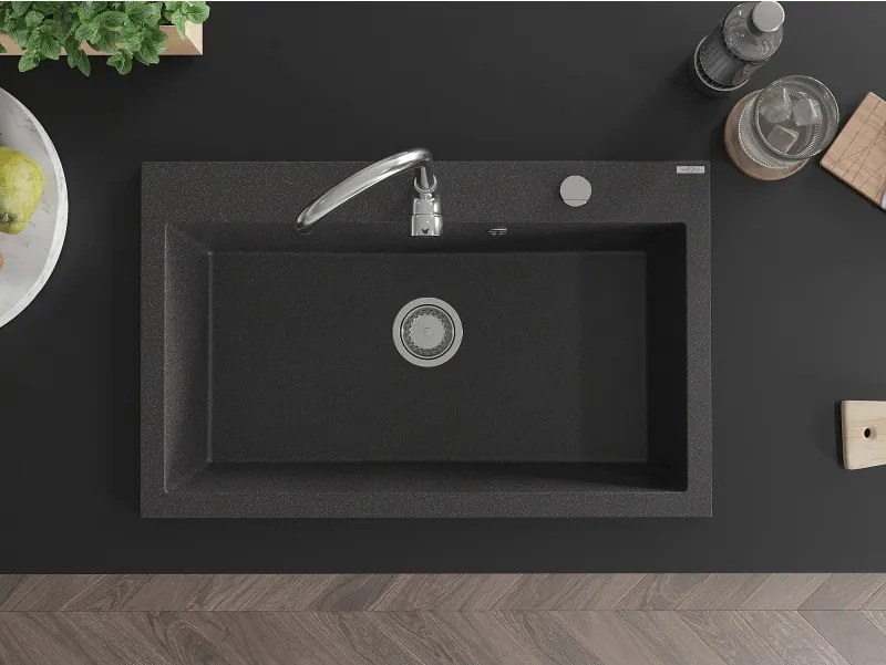Mexen Elix granitový dřez 1-komorový 800 x 500 mm, černý s tečkami, sifon chrom - 6527801005-76