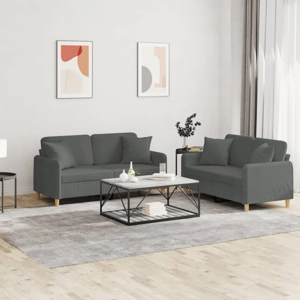 2dílná sedací souprava s polštáři tmavě šedá textil 3202103