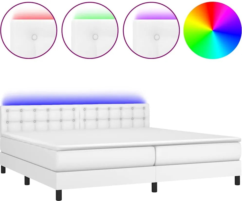 Box spring postel s matrací a LED bílá 200x200 cm umělá kůže 3134244