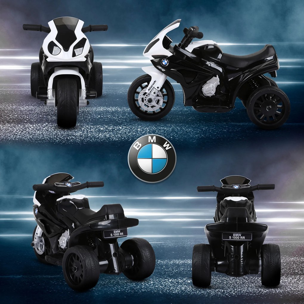HOMCOM BMW S1000RR licenční dětská elektrická motorka dětské vozidlo s baterií, tříkolka, ocel, černá, 66x37x44 cm
