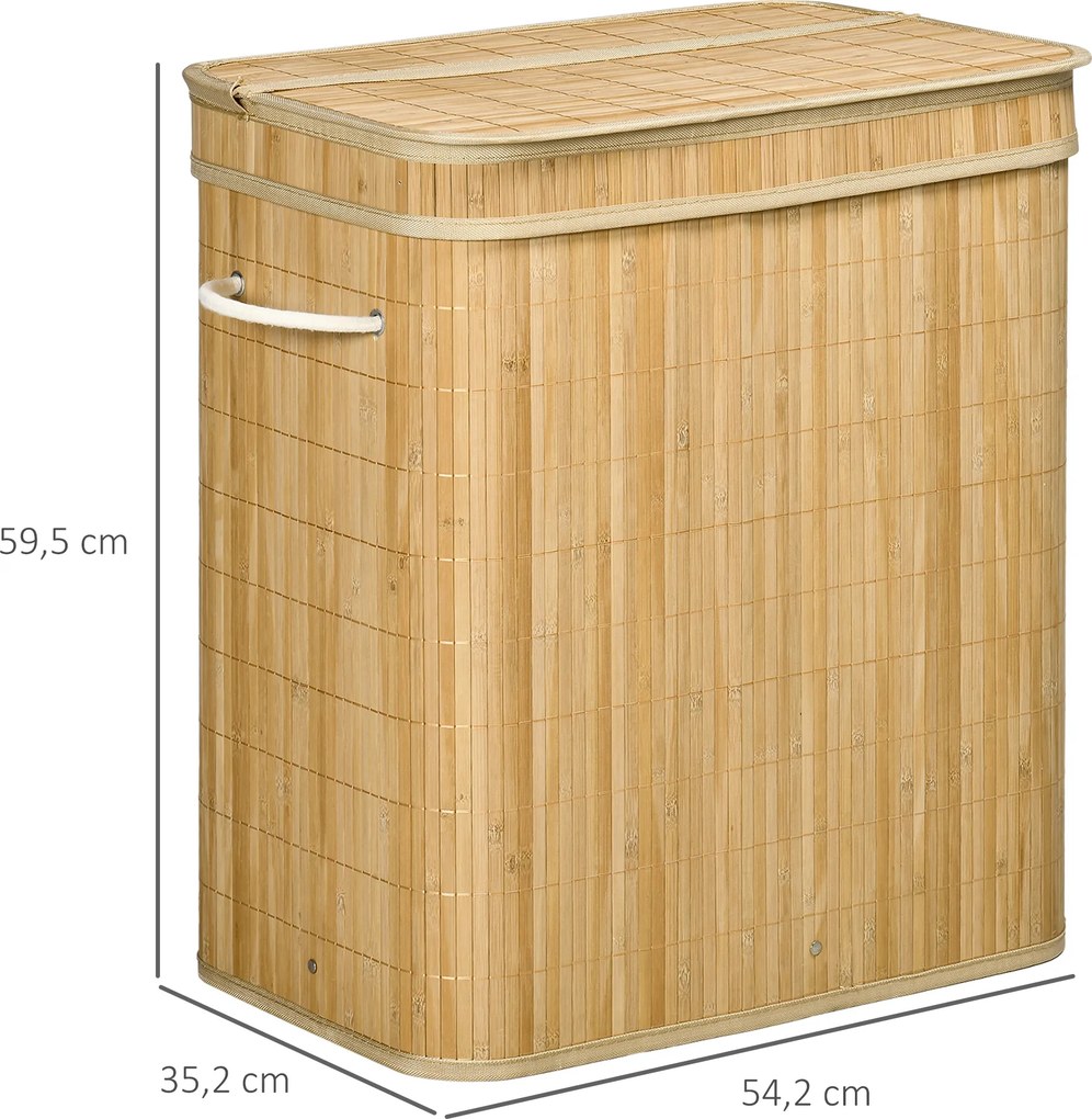 HOMCOM Koš na prádlo s víkem 90 L, sběrač prádla s rukojetmi, 2 odnímatelné tašky, skládací, koš na prádlo do praní do prádelny, ložnice, koupelny