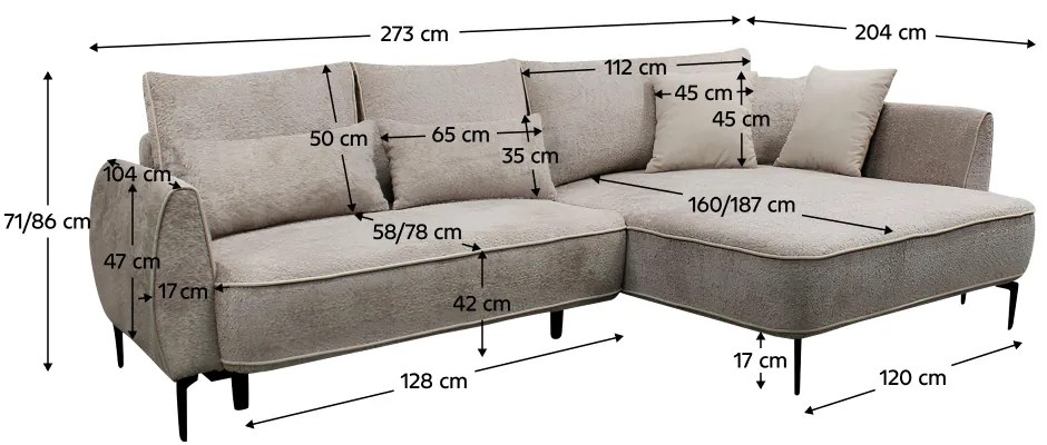 Kondela Rohová sedací souprava, šedobéžová Taupe, pravá, MURIEL ROH