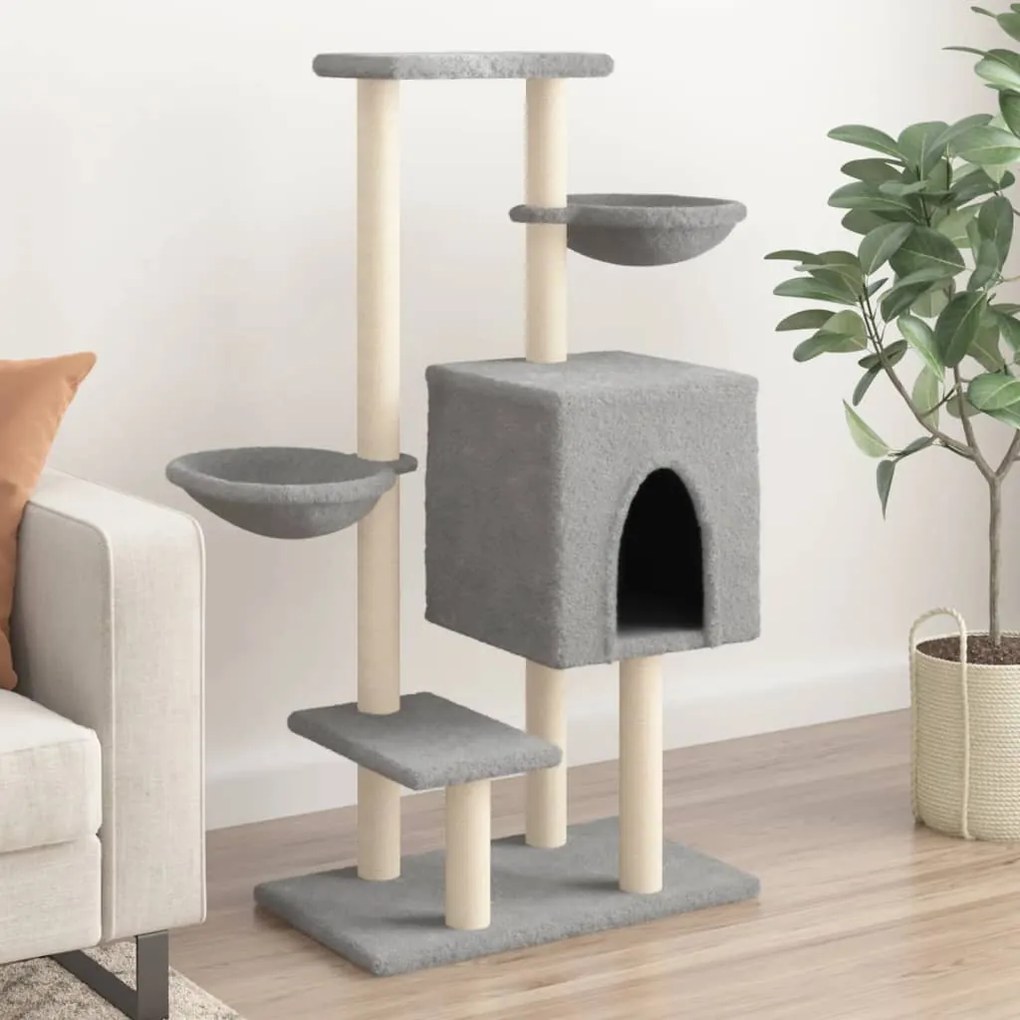 Škrabadlo pro kočky se sisalovými sloupky světle šedé 117 cm 172119