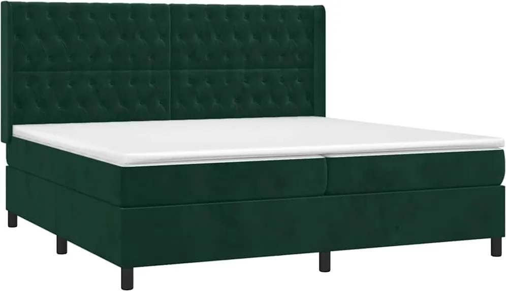 Box spring postel s matrací a LED tmavě zelená 200x200 cm samet 3139766