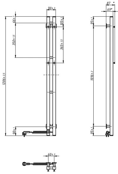 Elektrický sušák na ručníky s term. SILOUETTE 187W/230V 120,6cm IP44 černá pravá