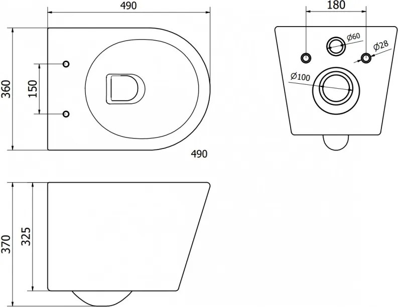 Mexen Rico, závěsná WC mísa 490x360x370 mm, Rimless Tornádo + WC sedátko z duroplastu, bílá lesklá, 30720400T