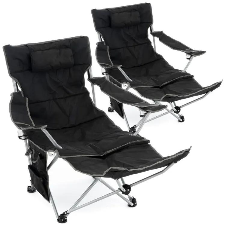 Divero Sada 2 ks kempingových židlí s odnímatelná podnožkou, černá