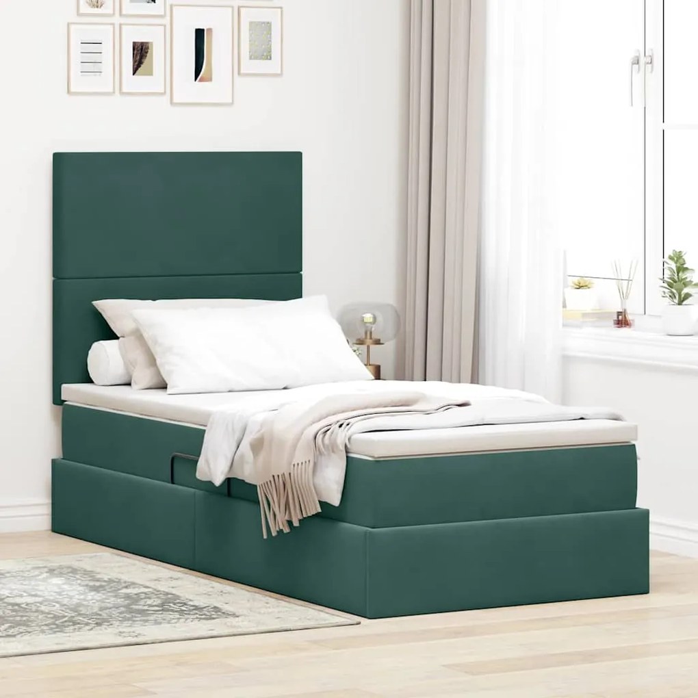 Postel s úložným prostorem a matrací Tmavě zelená 90 x 200 cm 3371946