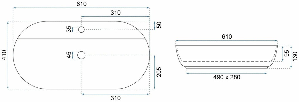 Keramické umyvadlo na desku REA AURA 60,5x40,5 cm bílé