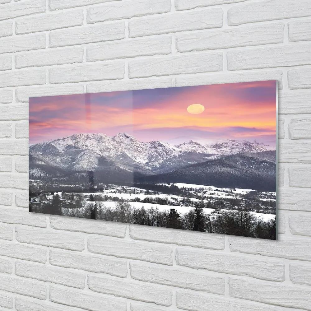 Obraz na skle horské zimní 120x60 cm