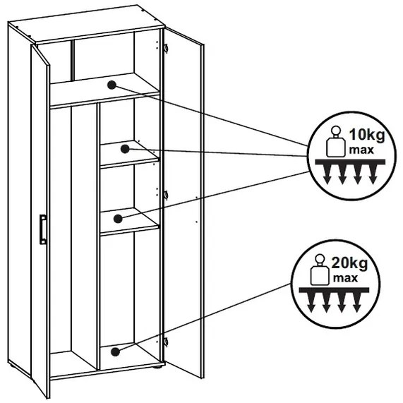 Víceúčelová dělená skříň Nitro, bílá