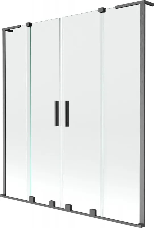 Mexen Velar L Duo, 2-křídlová posuvná vanová zástěna 150 x 150 cm, 8mm čiré sklo, broušený grafit, 896-150-003-02-66