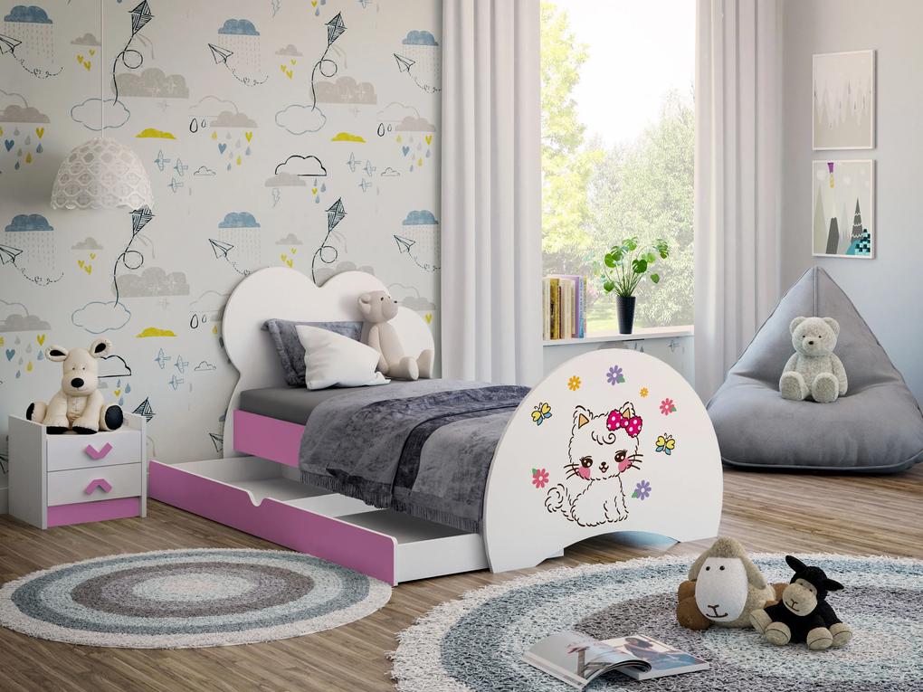 Svět pokojů MRÁČEK Dětská postel s obrázkem - KOČIČKA Barva: Oranžová, Úložný prostor: Ne, Rozměr: 180x90 cm