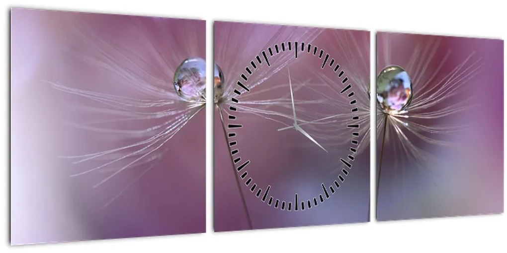 Obraz kapiček na chmýří (s hodinami) (90x30 cm)