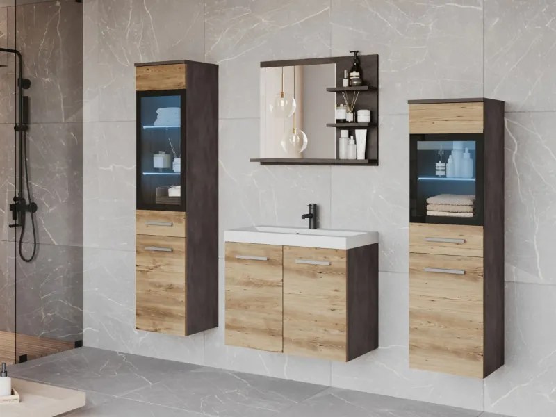 Koupelnový nábytek Apogon I, Barva: matera / breslau kaštan, Sifon k umyvadlu: ano, Osvětlení: osvětlení LED RGB - barevné, Baterie: Economico BYU 020M