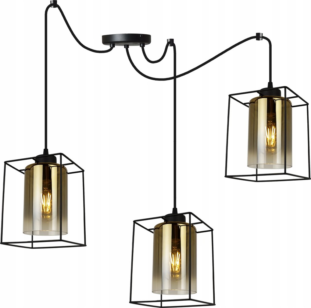 Závěsné Stropní Svítidlo Lustr Pavouk Trojitá Elegantní Skleněná Lampa