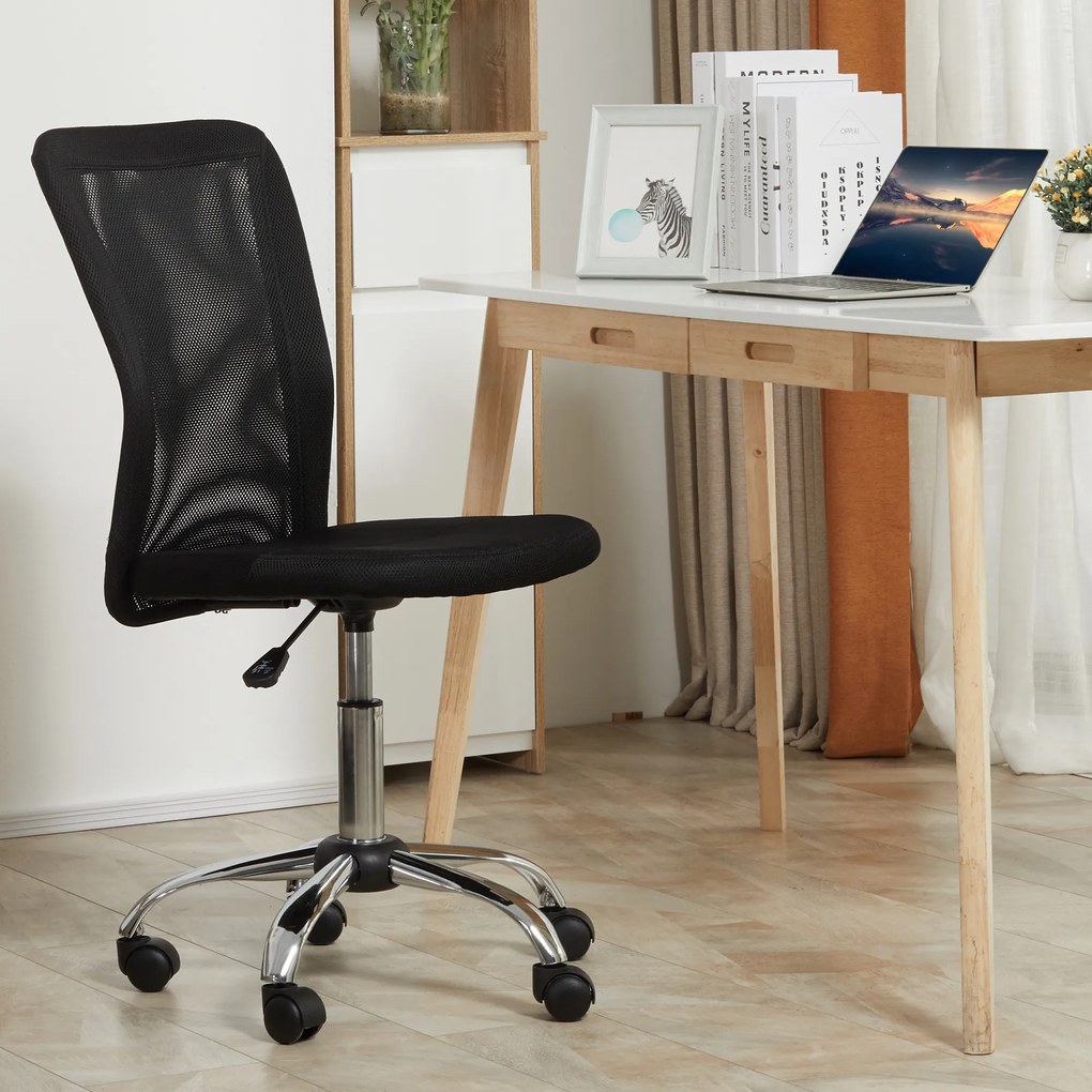 Kancelářská židle Vinsetto bez područek, ergonomická kancelářská židle, výškově nastavitelná, max. nosnost 100 kg, černá | Aosom