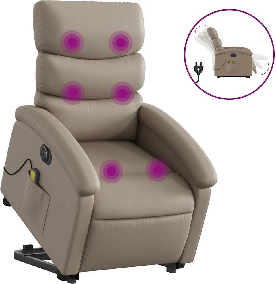 Elektrické zvedací masážní polohovací křeslo cappuccino koženka 3204067