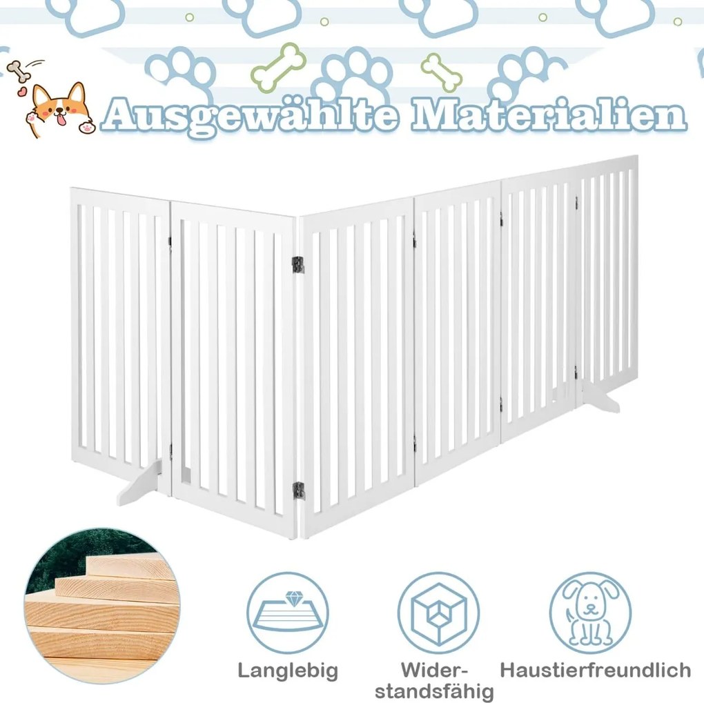 Costway Zábrana pro psy 89 cm vysoká 4 Ochranné dřevěné panely skládací bílá (6