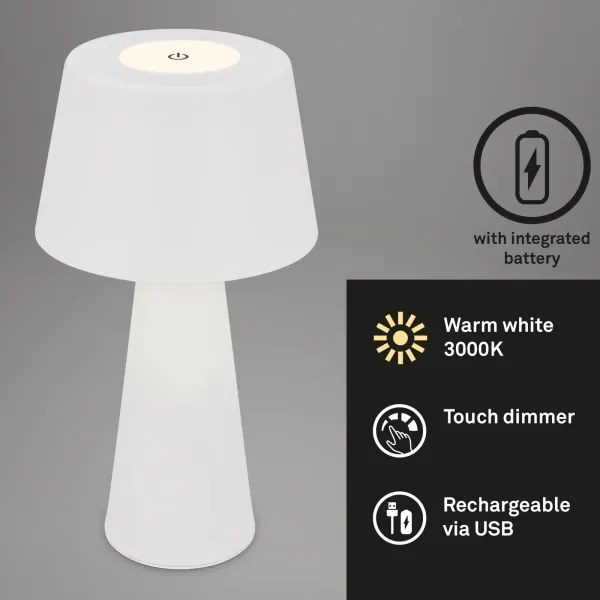 Brilo - LED Stmívatelná nabíjecí venkovní stolní lampa LED/3,5W/5V IP44 bílá