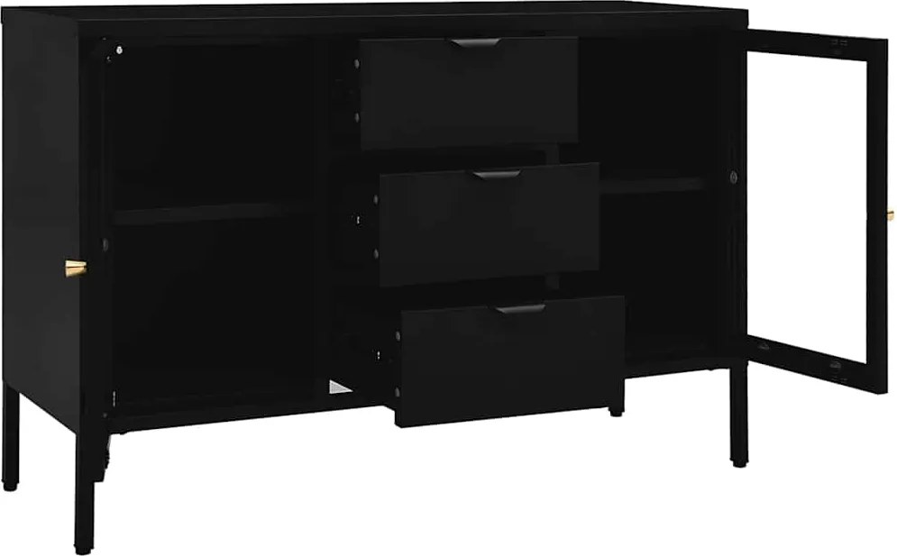 Příborník černý 105 x 35 x 70 cm ocel a tvrzené sklo 336076