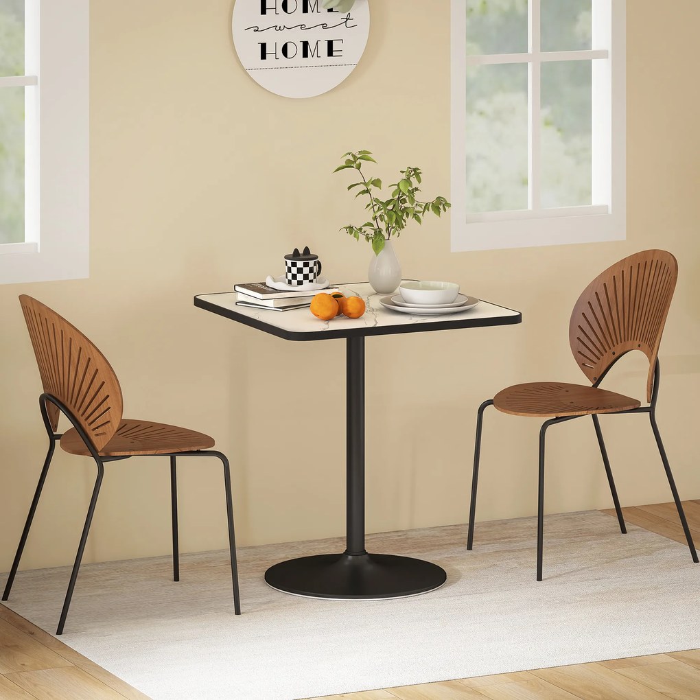HOMCOM Jídelní stůl pro 4 osoby v moderním stylu s bílým mramorovým efektem a kulatým podstavcem, 70 x 70 cm, bílý