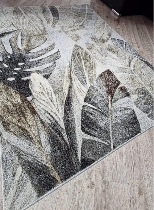 HU Béžovo-šedý koberec Villa 869 s listovým vzorem Rozměr: 60x100 cm