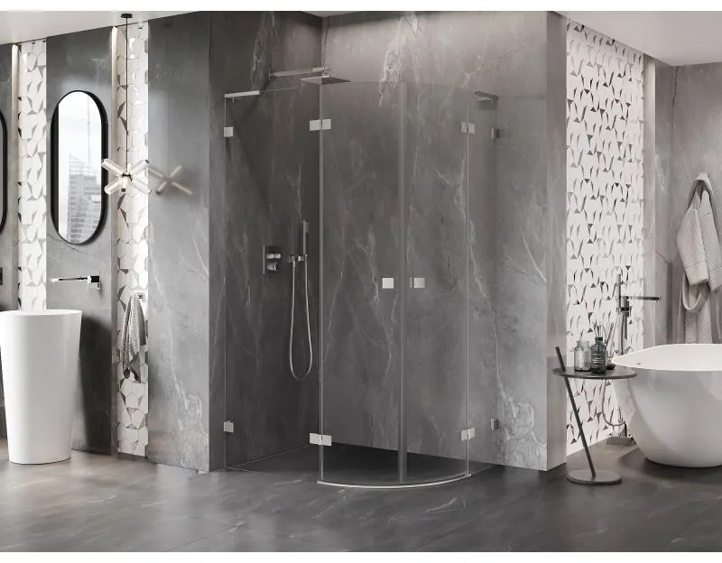 Mexen Lunar, L půlkruhový sprchový kout naklápěcí doleva 100 x 80 cm, 8mm čiré sklo, ocelový profil, 833L-100L-080P-97-00