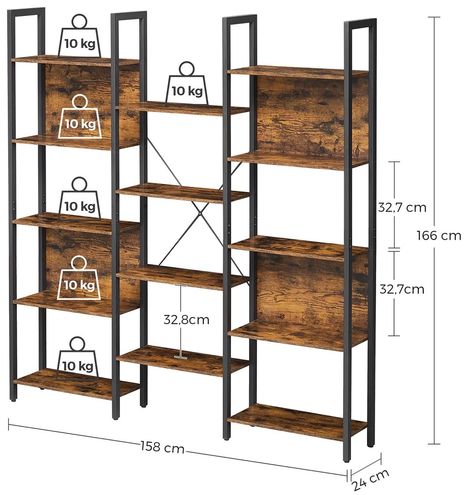 Knihovna TAYLOR 14 polic 166x158 cm, rustikálně hnědá