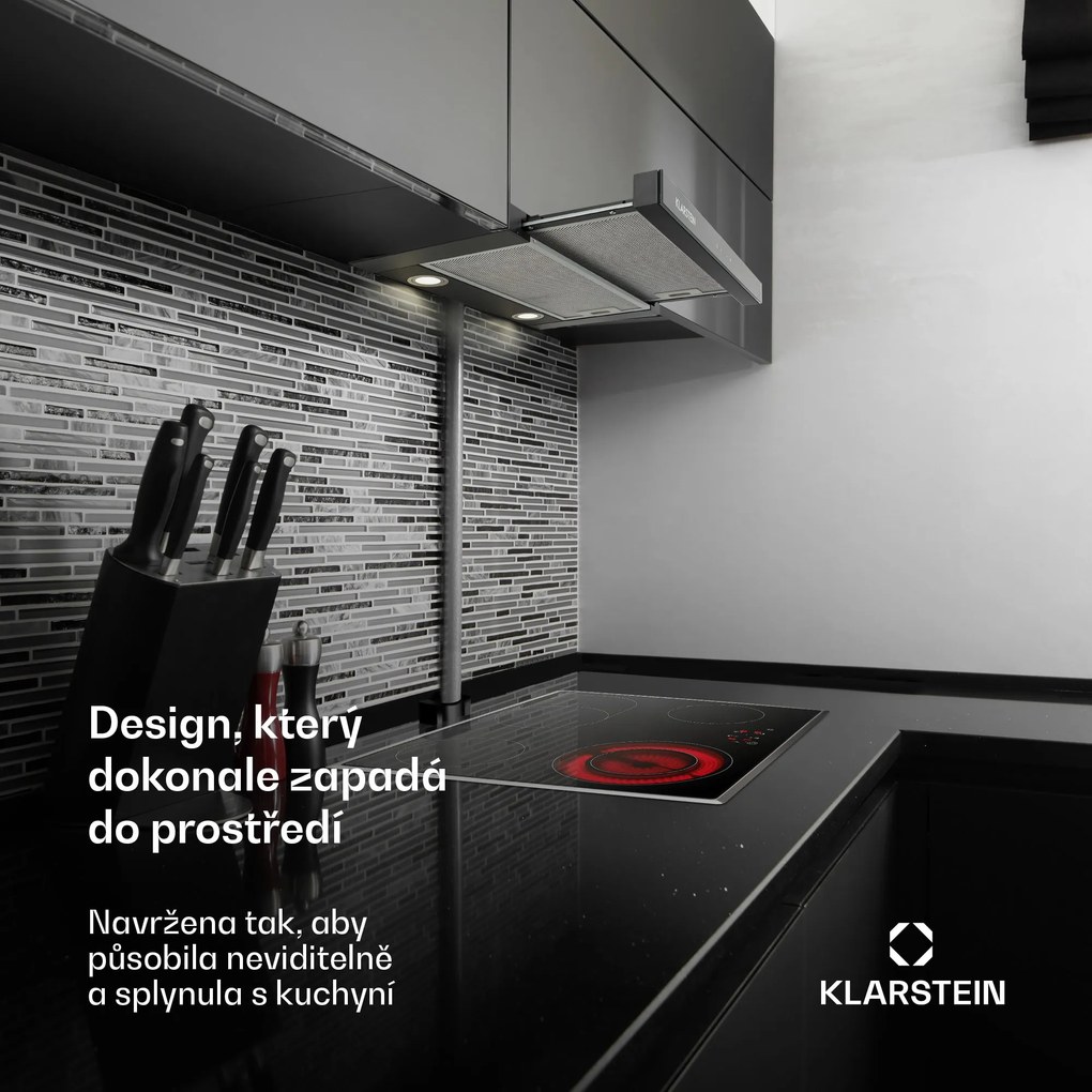 Klarstein Vinea, digestoř, 60 cm, vestavná, 560 m³/h, plochá konstrukce, černá