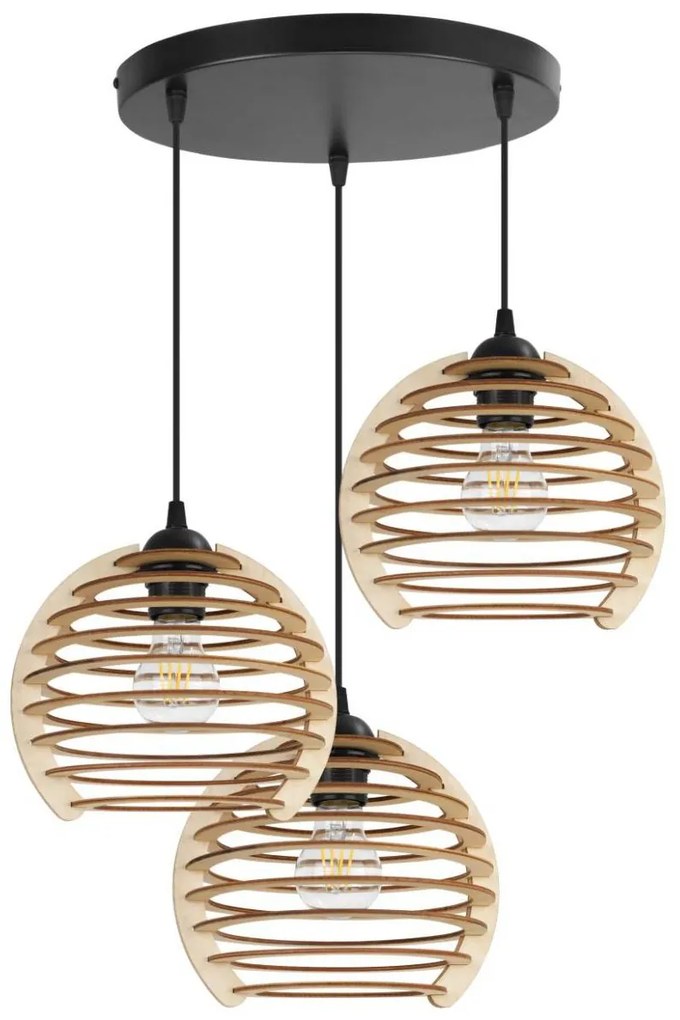 Závěsné svítidlo Timber, 3x dřevěné stínítko, o, n