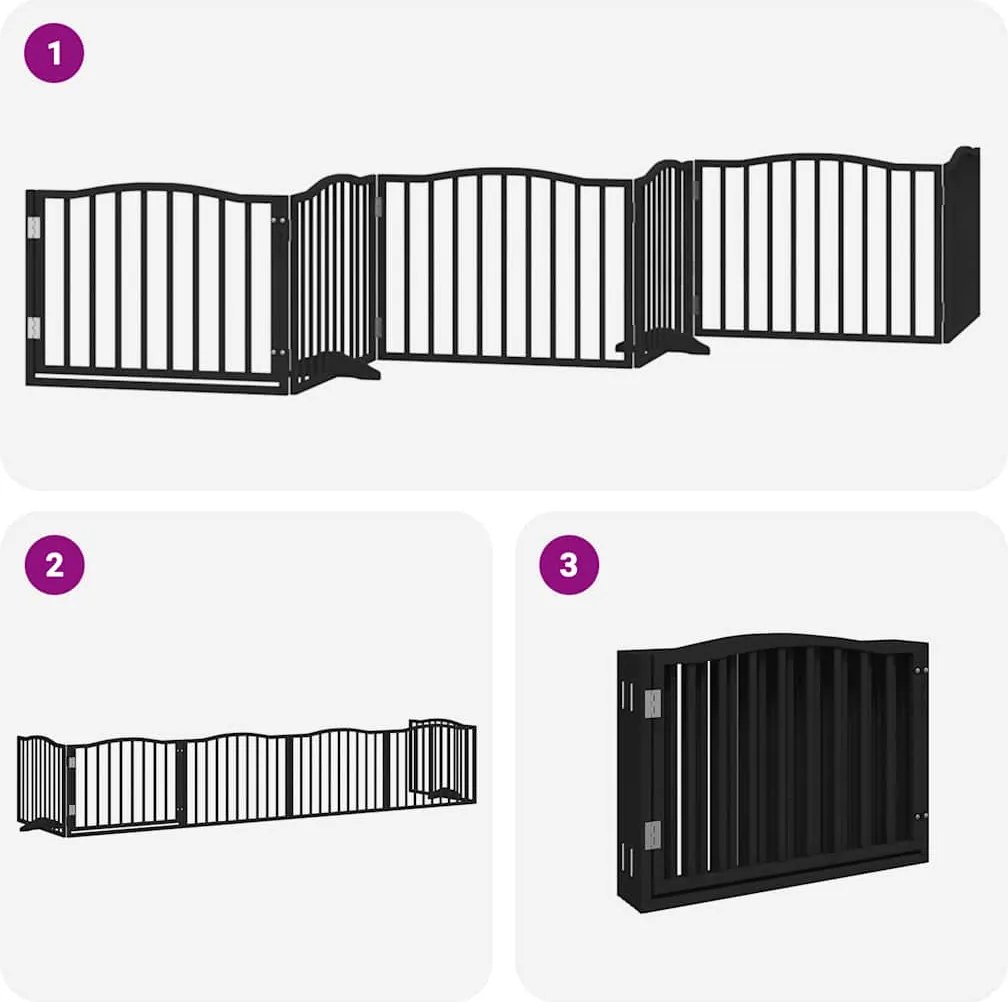 Zábrana pro psy s dvířky skládací 6 panelů černá 480 cm topol 3155625