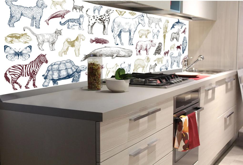 DIMEX | Fototapeta do kuchyně Sbírka zvířat KI-180-185 | 180 x 60 cm | bílá, šedá, modrá