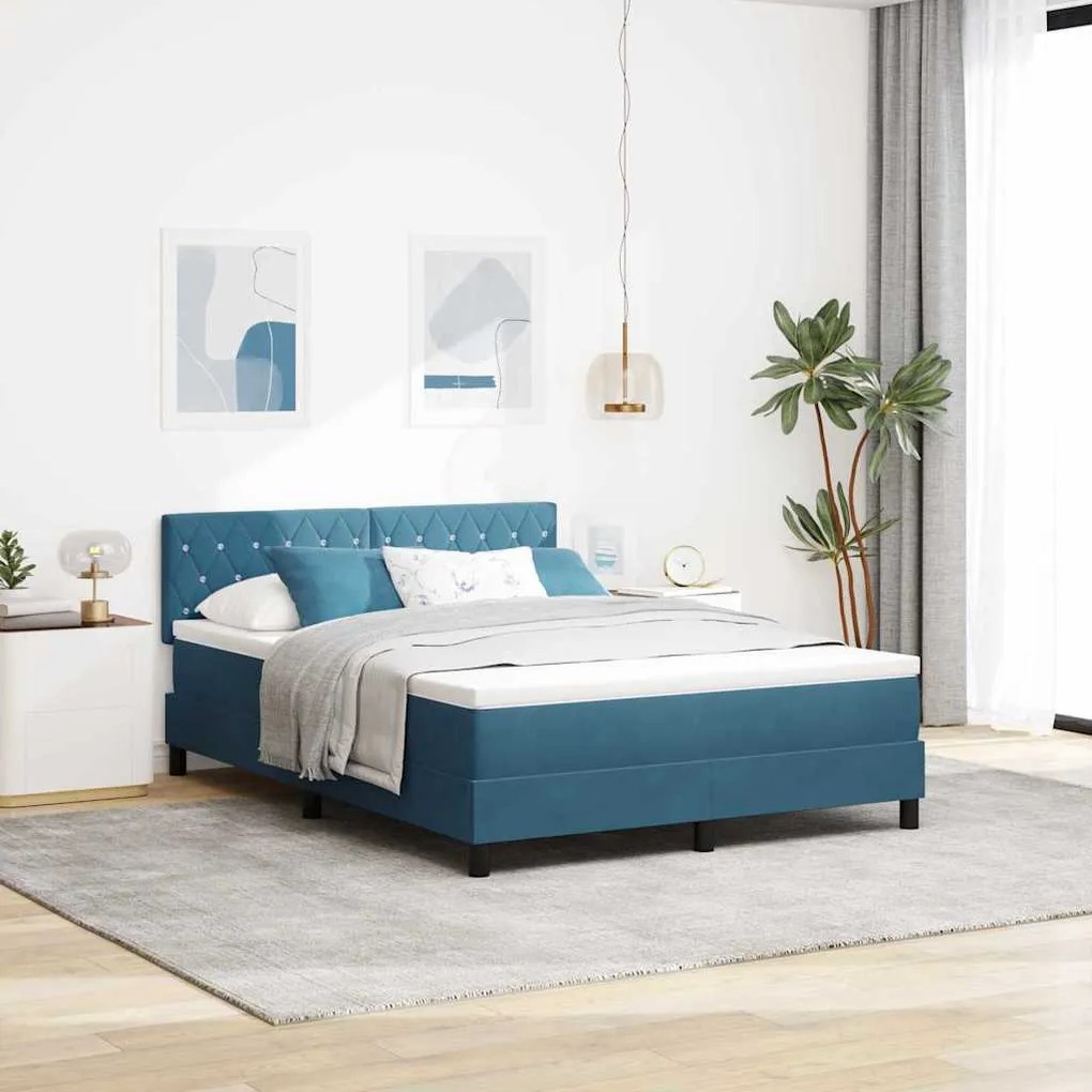 Postel s boxspringem s matrací Tmavě modrá 160 x 200 cm samet 3339120