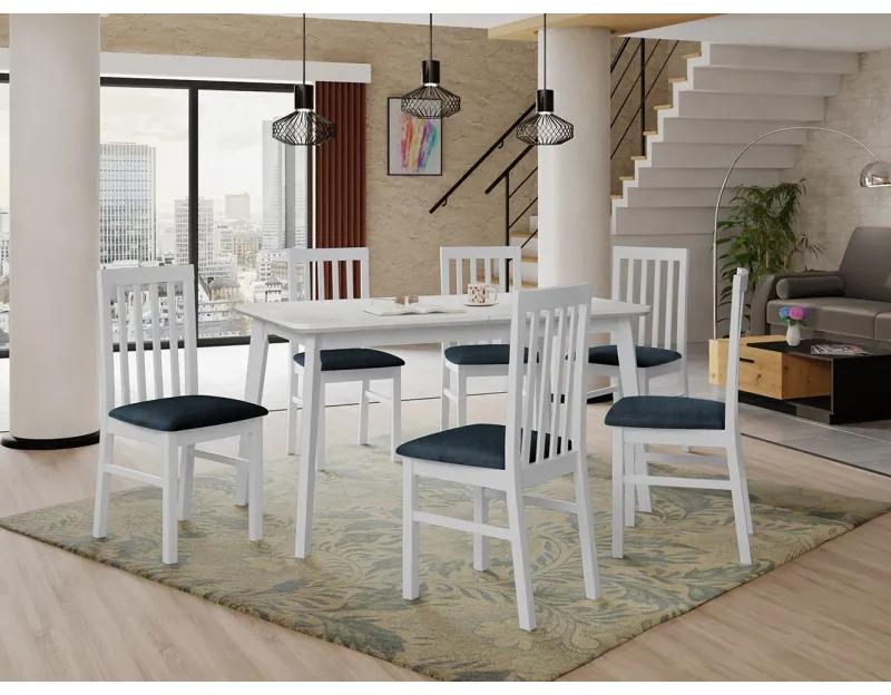 Rozkládací jídelní stůl se 6 židlemi AL16, Barva dřeva: bílá, Potah: Zetta 297, Barvy nožiček: Bíla