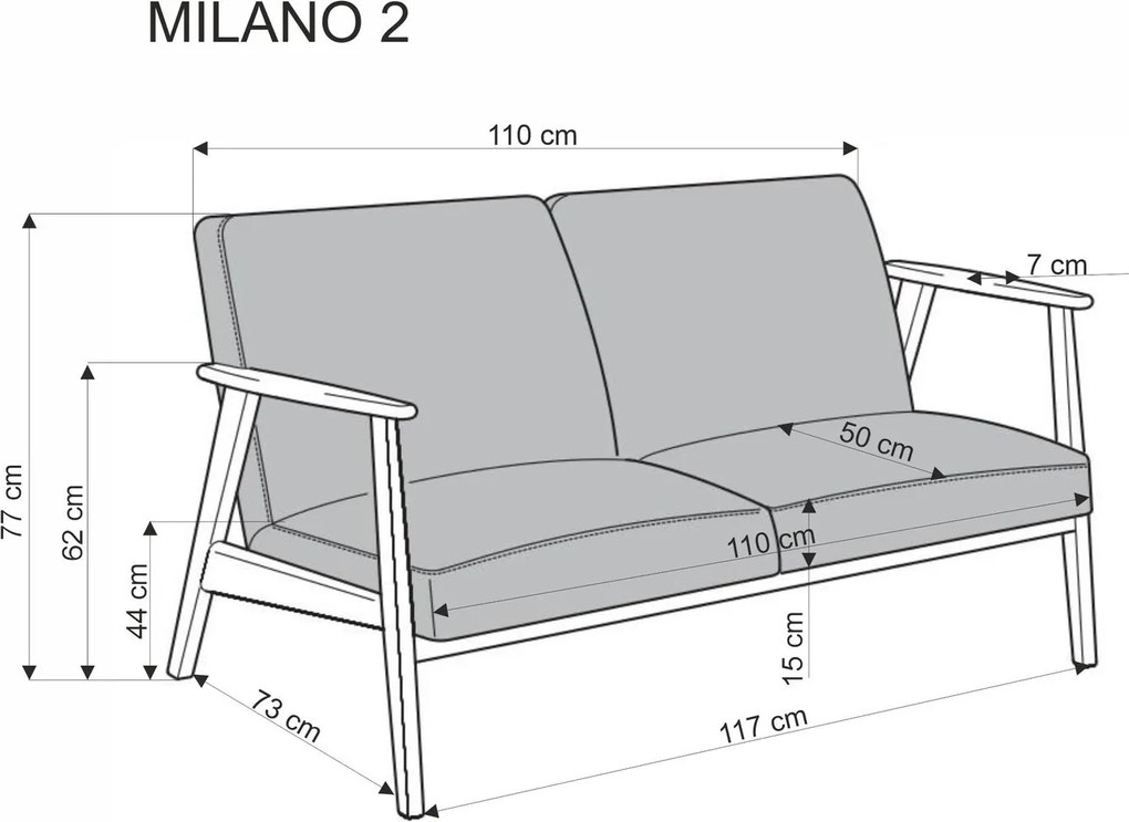 Dvoumístná pohovka MILANO z masivu 120 cm olivová/ořechová